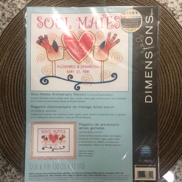 Dimensions | Office | Dimensions Soul Mates Anniversary Record Crewel ...
